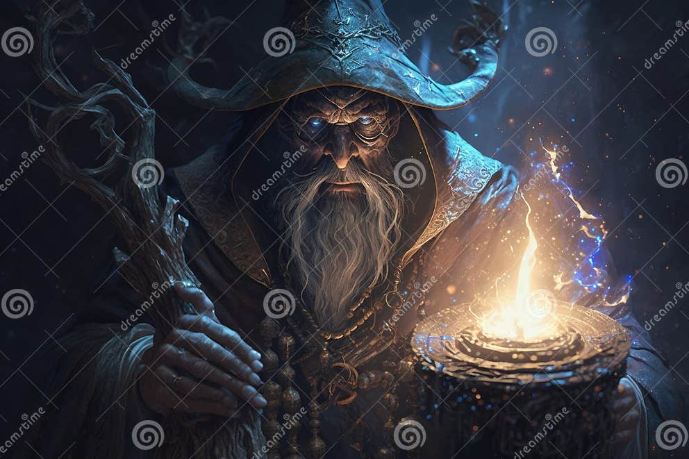 Wizard Brews a Potion in a Pot Stock Illustration - Illustration of ...