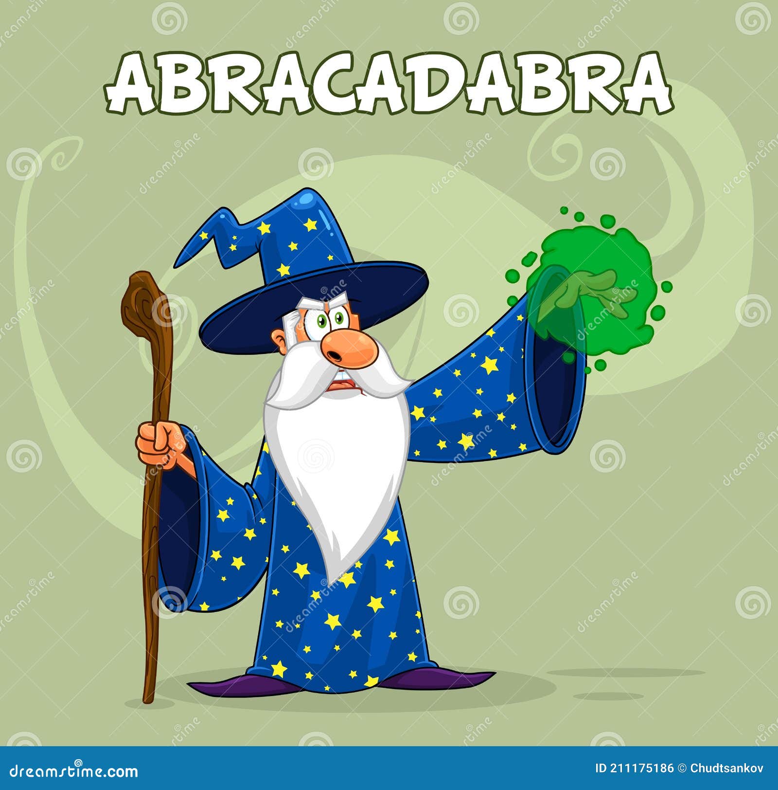Wizard Cartoon Character with a Cane Making Magic Stock Illustration ...