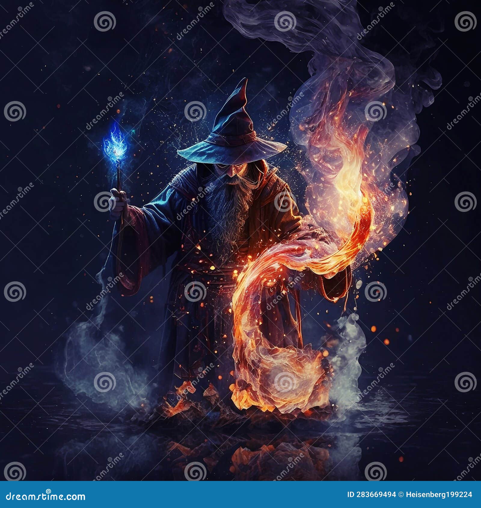 A Wizard Casting Fire Spell Digital Art Stock Illustration ...