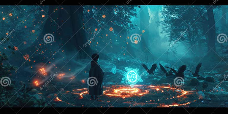 Wizard Casting Magical Spell while Preparing for Ceremony at Forest ...