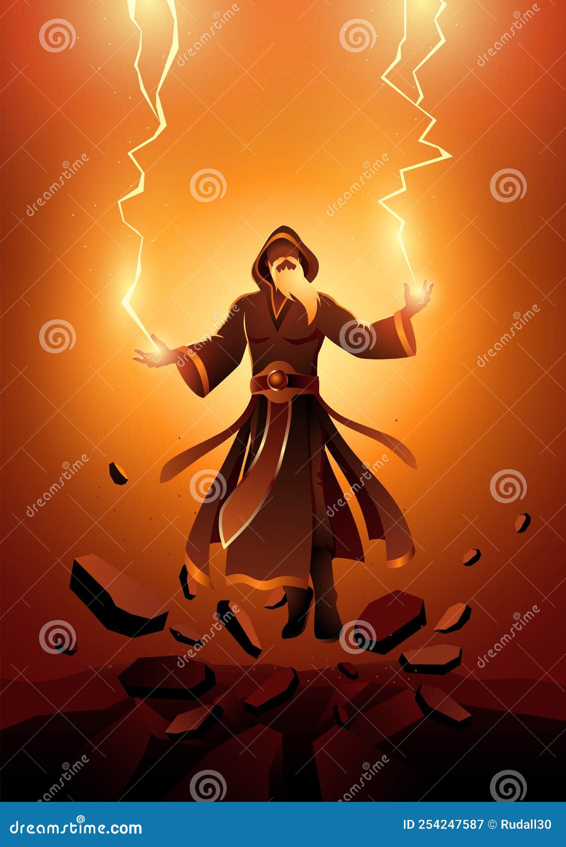 Wizard Casts Enchanted Powerful Spell Stock Vector - Illustration of ...
