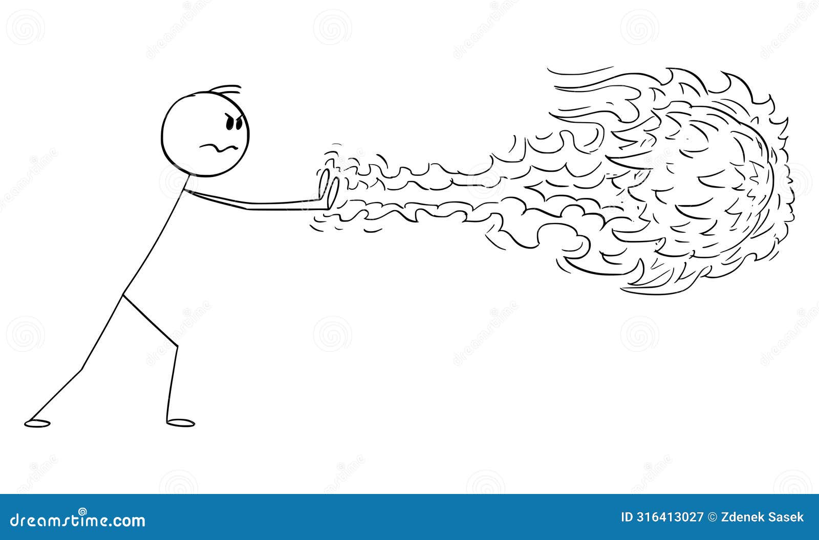 Wizard Casts a Fire Spell, Vector Cartoon Stick Figure Illustration ...