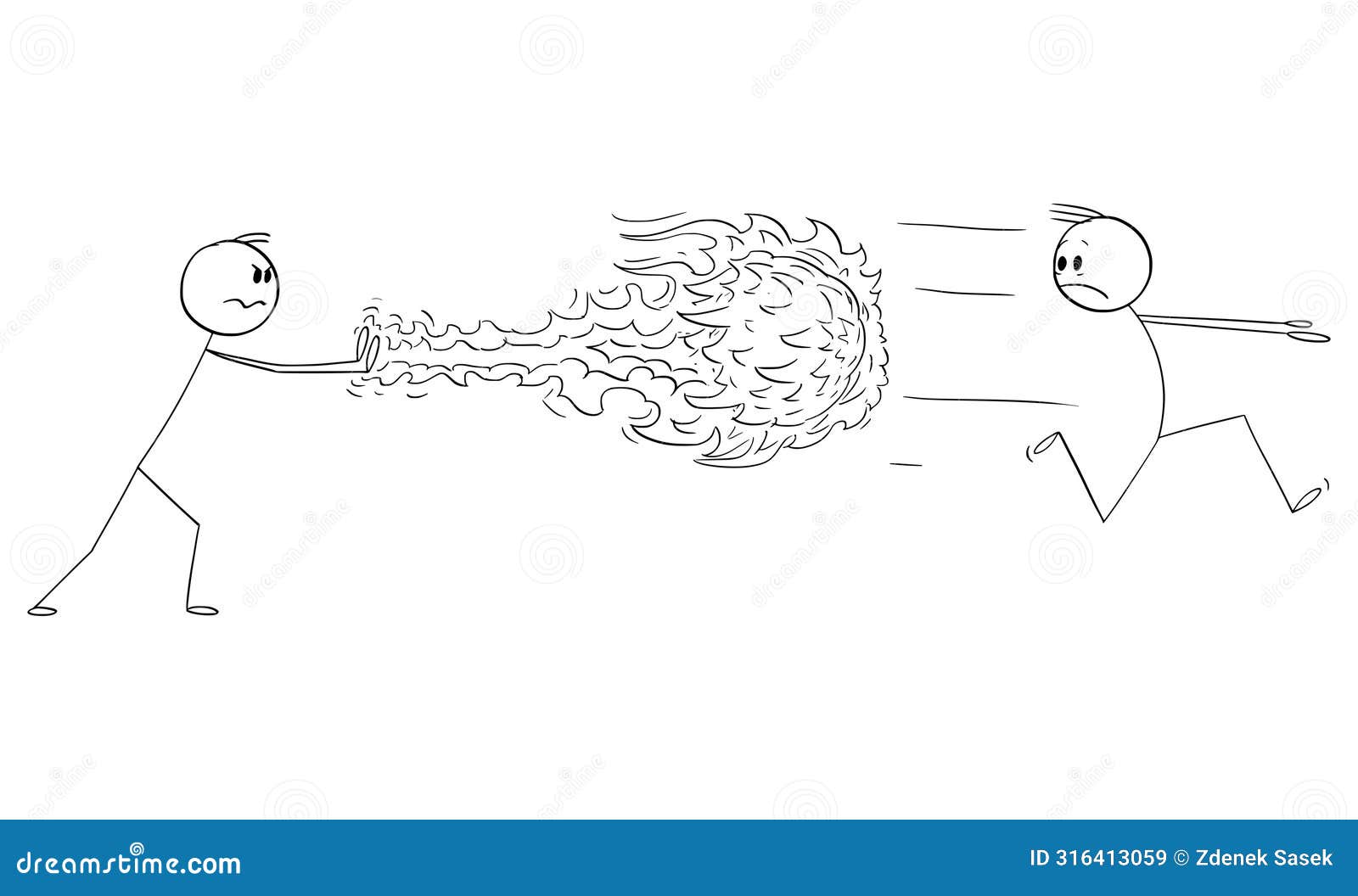 Wizard Casts A Fire Spell, Vector Cartoon Stick Figure Illustration ...
