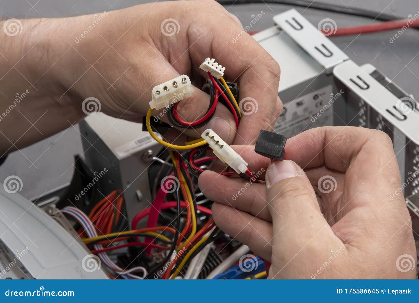 The Wizard Connects the Wires in the Computer, Plug and Socket. Repair ...