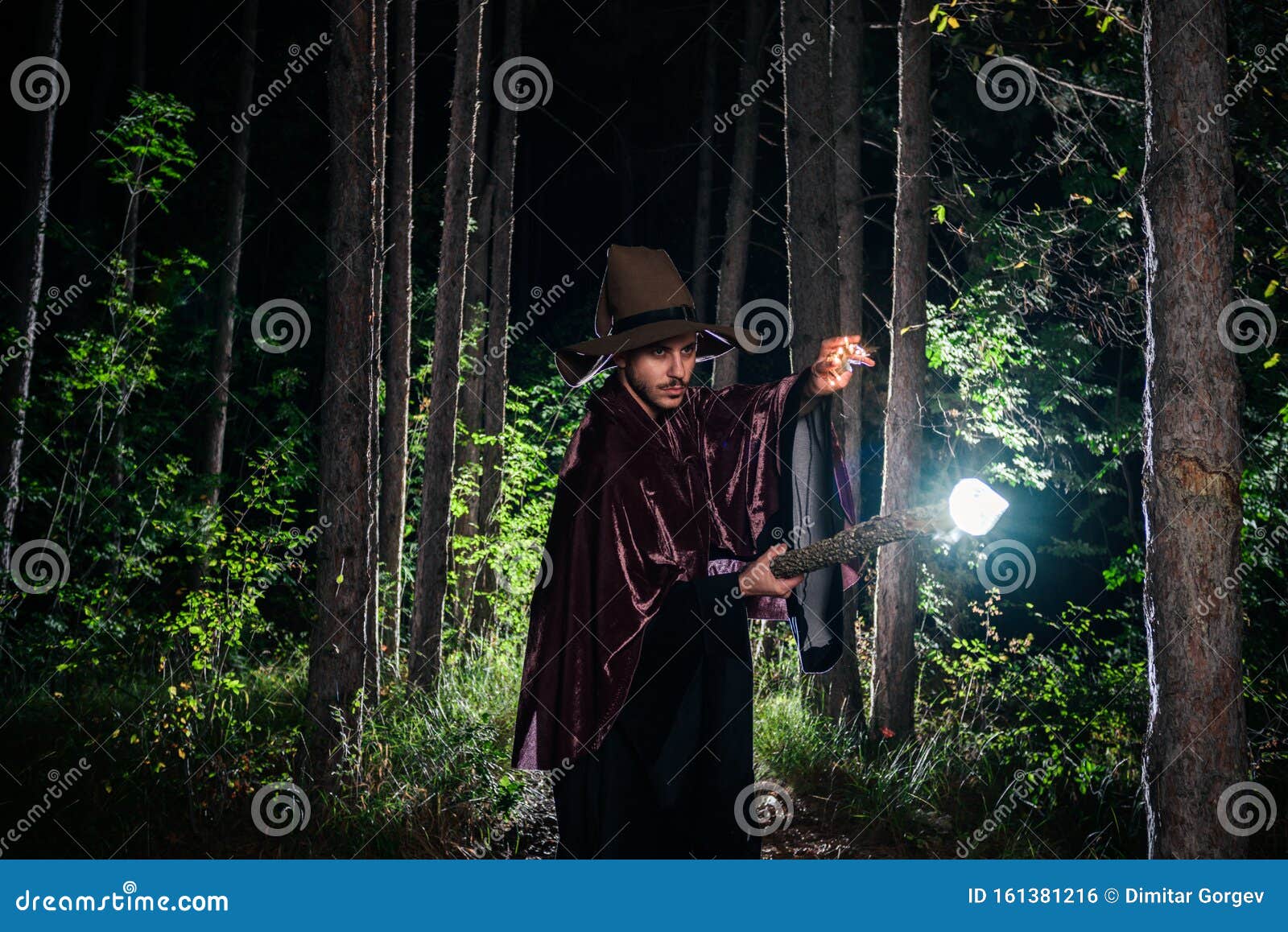 Wizard Cosplay for Halloween in the Forest Stock Photo - Image of ...