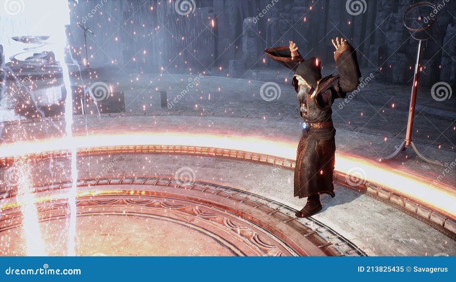 The Wizard Creates a Magical Whirlwind in His Ancient Mystical Castle ...