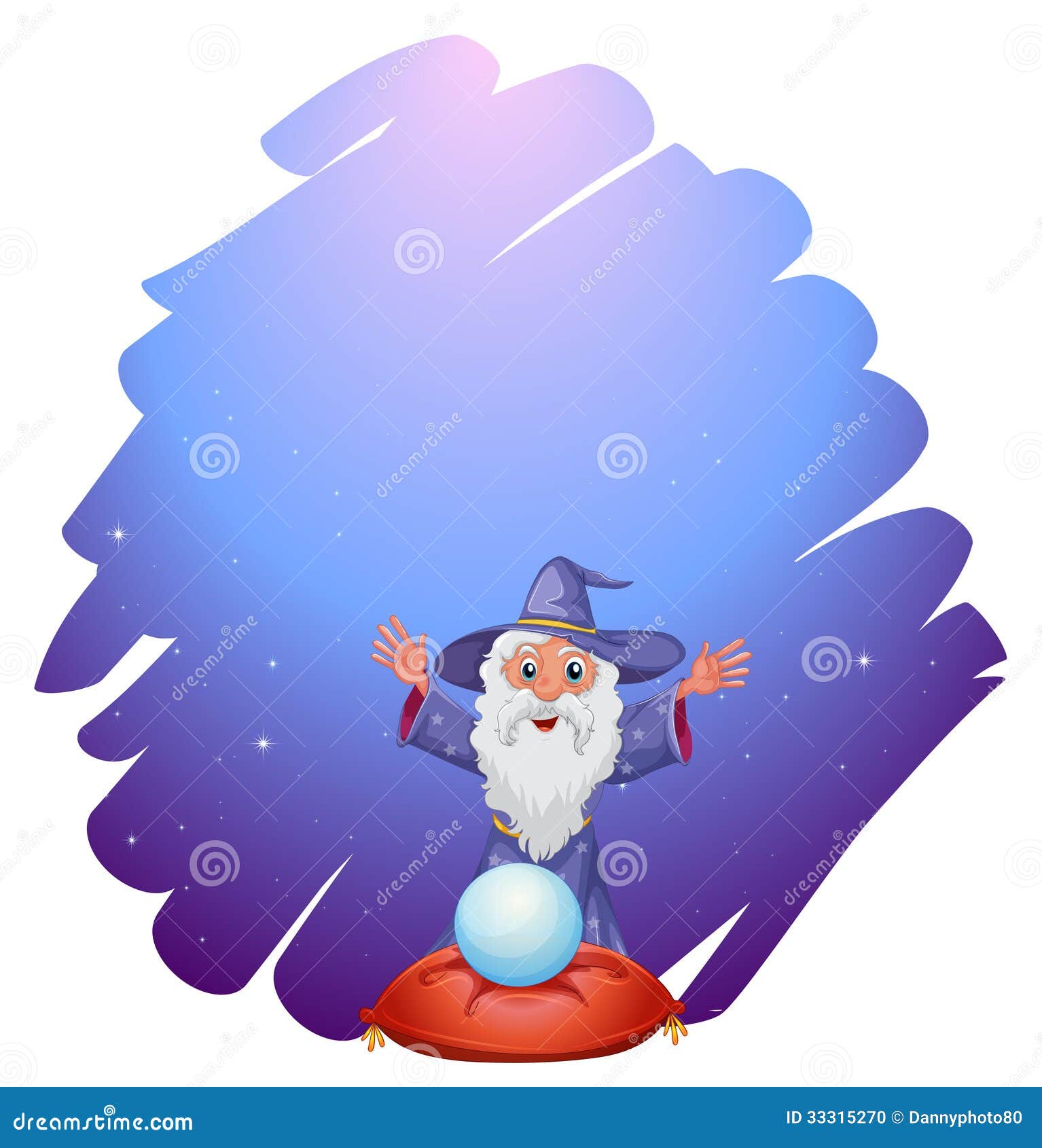A Wizard with a Crystal Ball Above a Pillow Stock Vector - Illustration ...