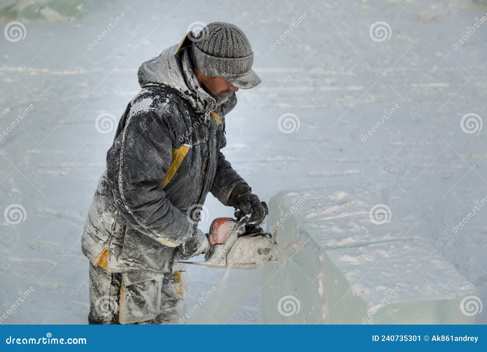 The Wizard Cuts Figures from the Ice Chainsaw Stock Image - Image of ...
