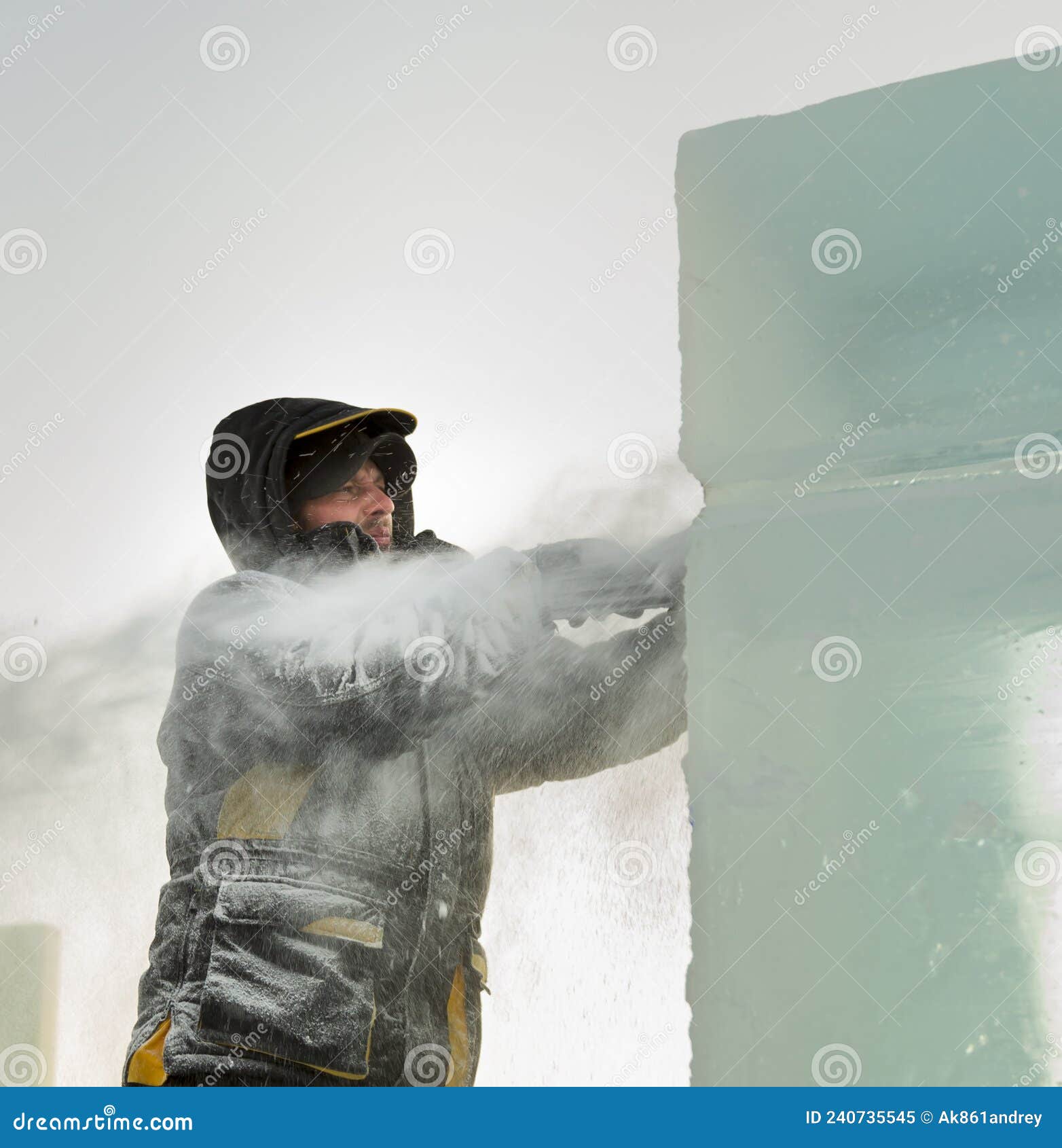 The Wizard Cuts Figures from the Ice Chainsaw Stock Image - Image of ...