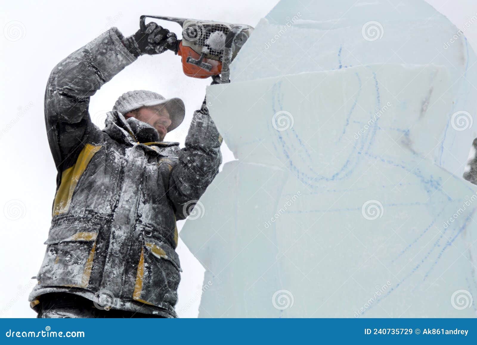 The Wizard Cuts Figures from the Ice Chainsaw Stock Image - Image of ...