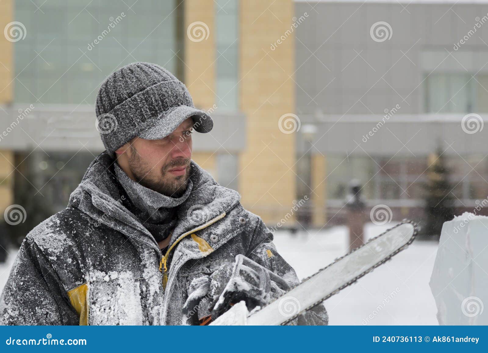The Wizard Cuts Figures from the Ice Chainsaw Stock Image - Image of ...