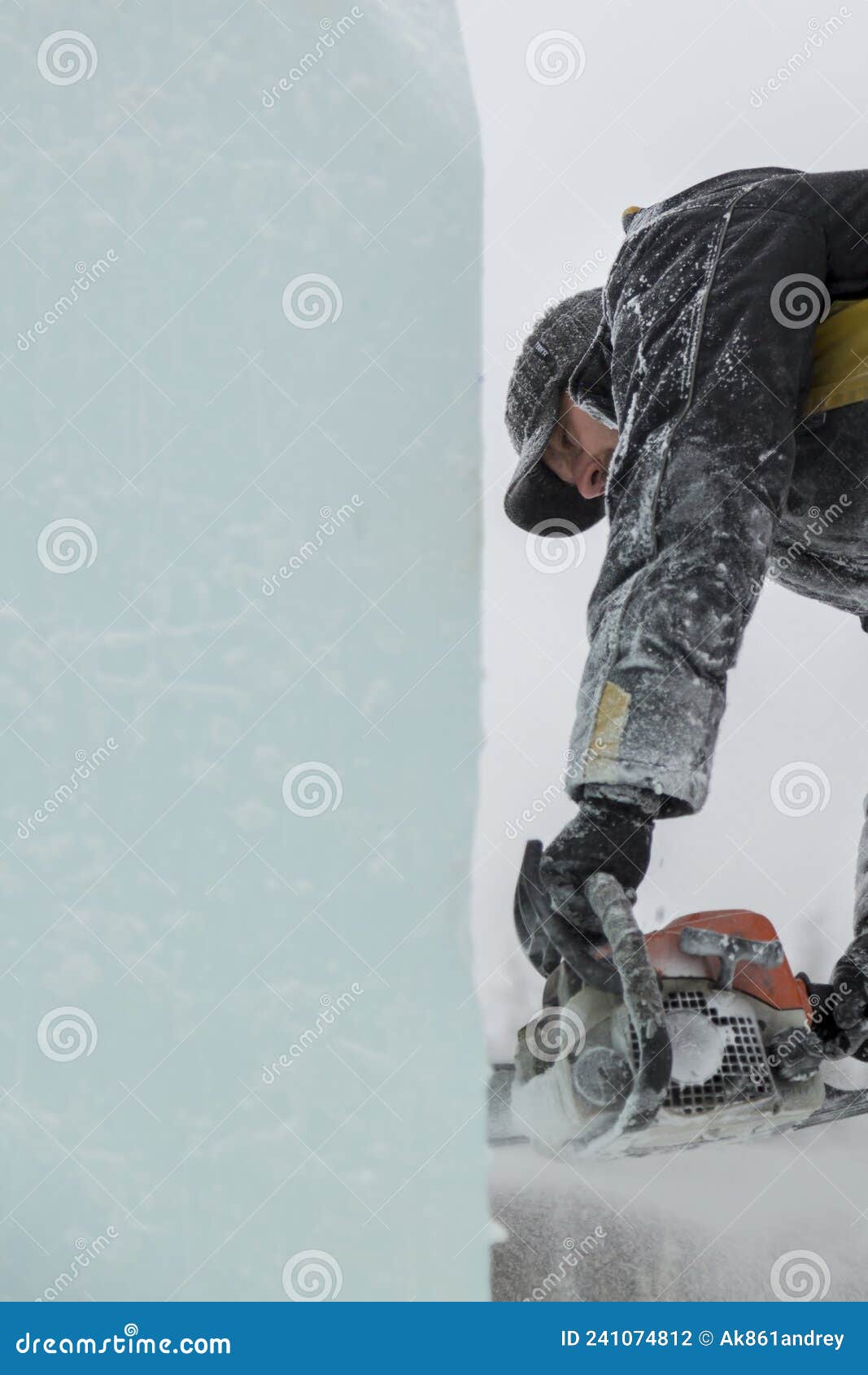 The Wizard Cuts Figures from the Ice Chainsaw Stock Photo - Image of ...
