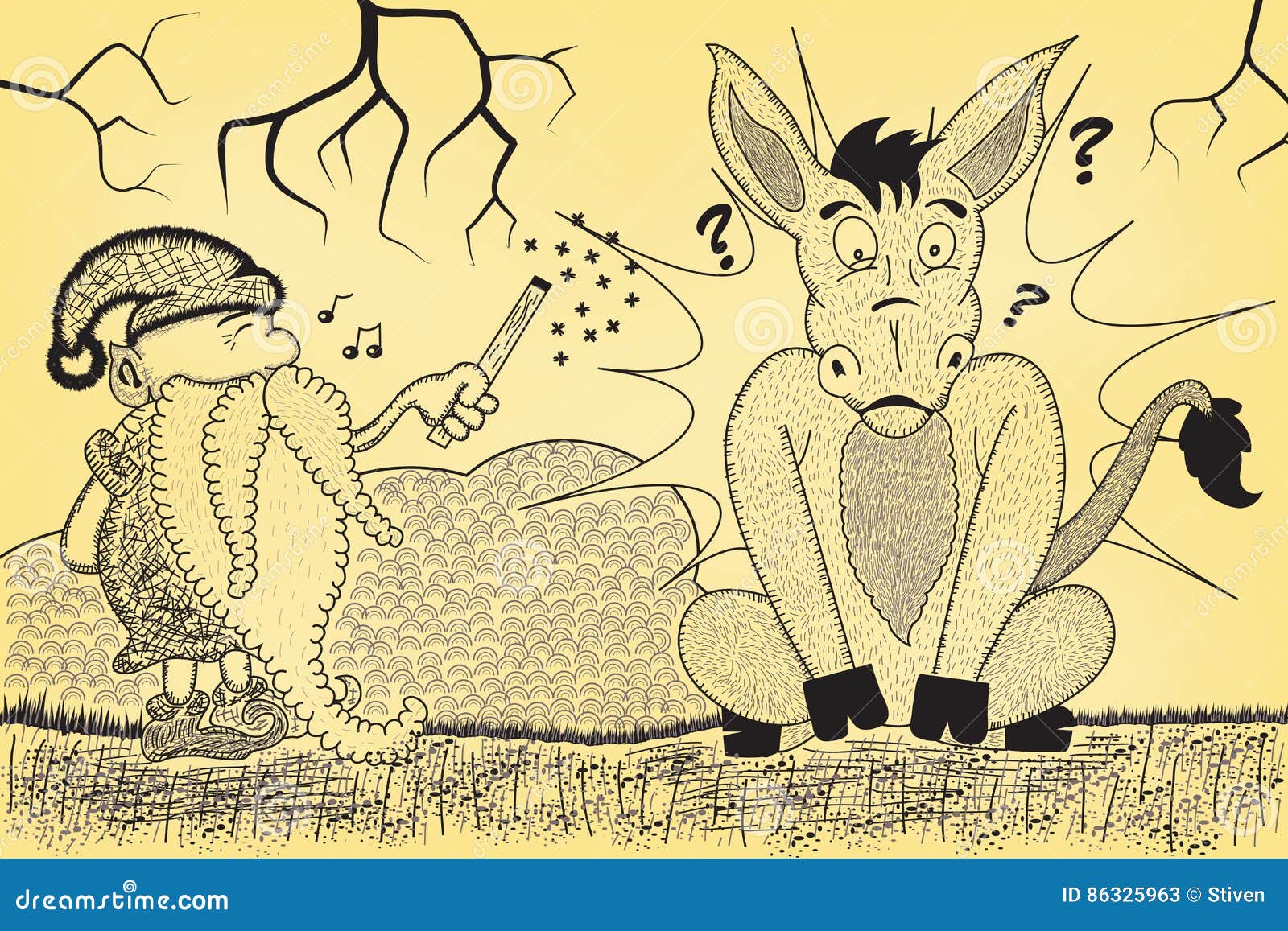 Wizard and donkey stock vector. Illustration of vintage - 86325963