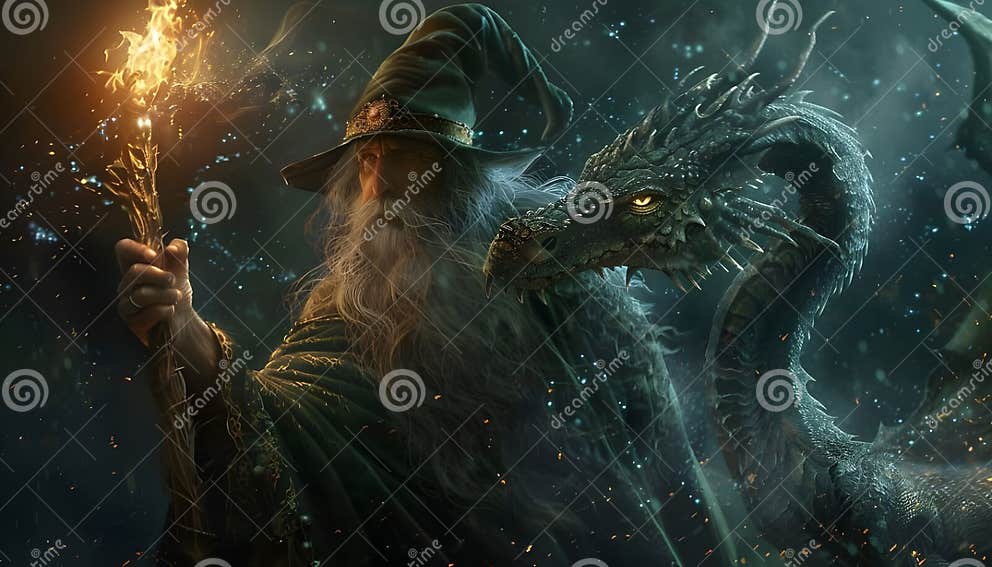 Wizard and dragon stock illustration. Illustration of wings - 311589137
