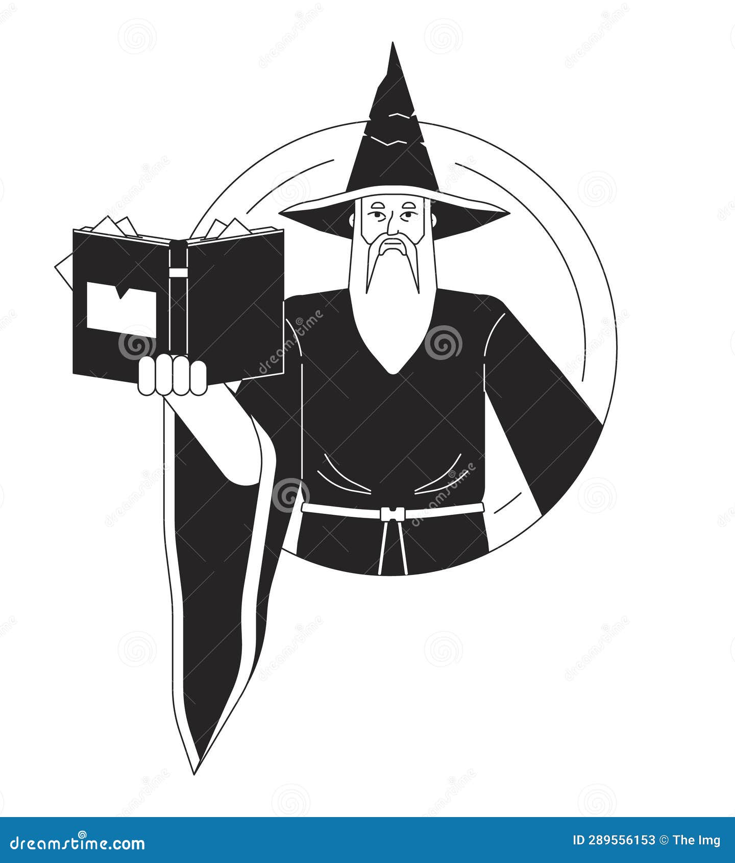 Wizard Flat Line Black White Vector Character Stock Illustration ...