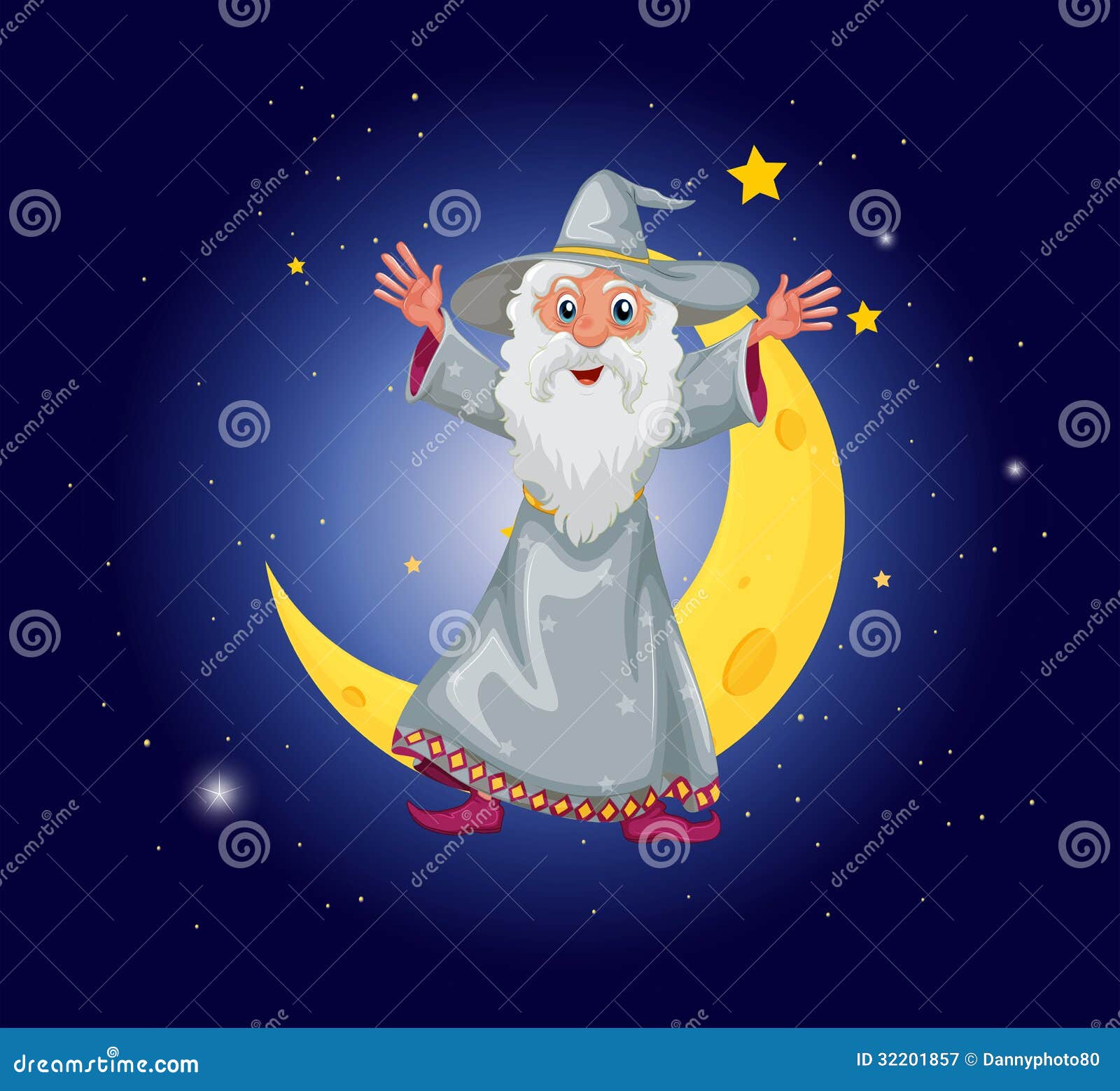 A Wizard Floating Near the Moon Stock Vector - Illustration of human ...