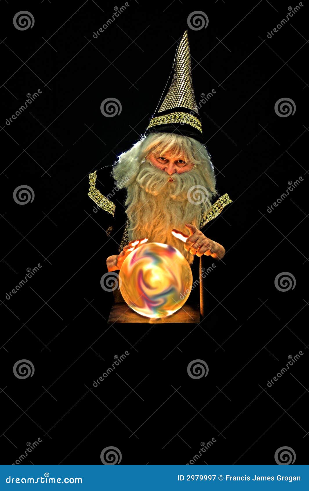 Wizard and gazing ball stock image. Image of mystic, hands - 2979997