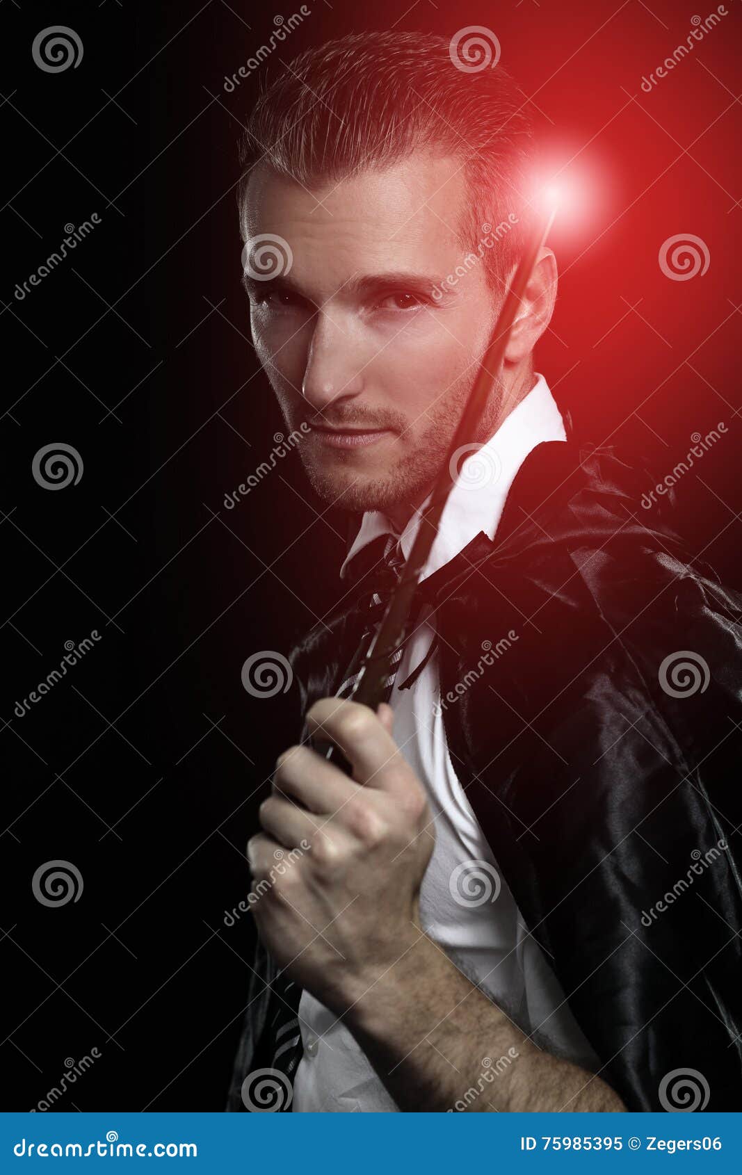 Wizard Holding His Magic Wand Stock Image - Image of young, magician ...