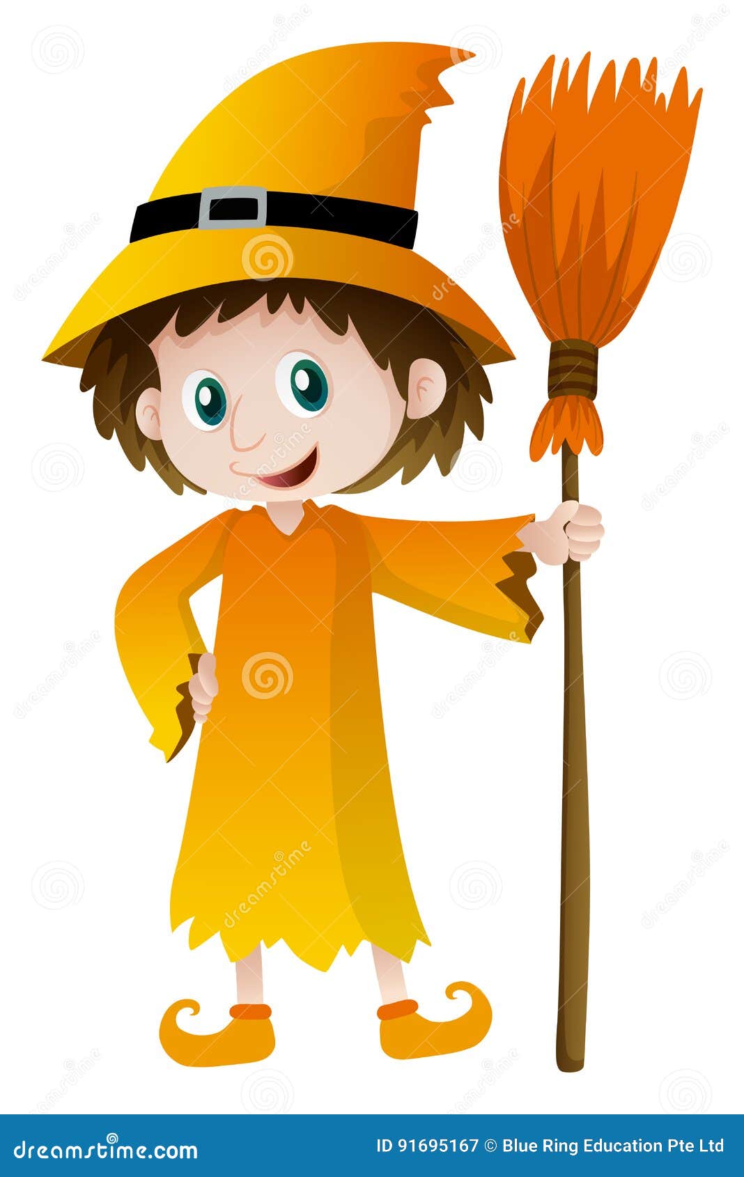 Wizard holding magic broom stock vector. Illustration of path - 91695167