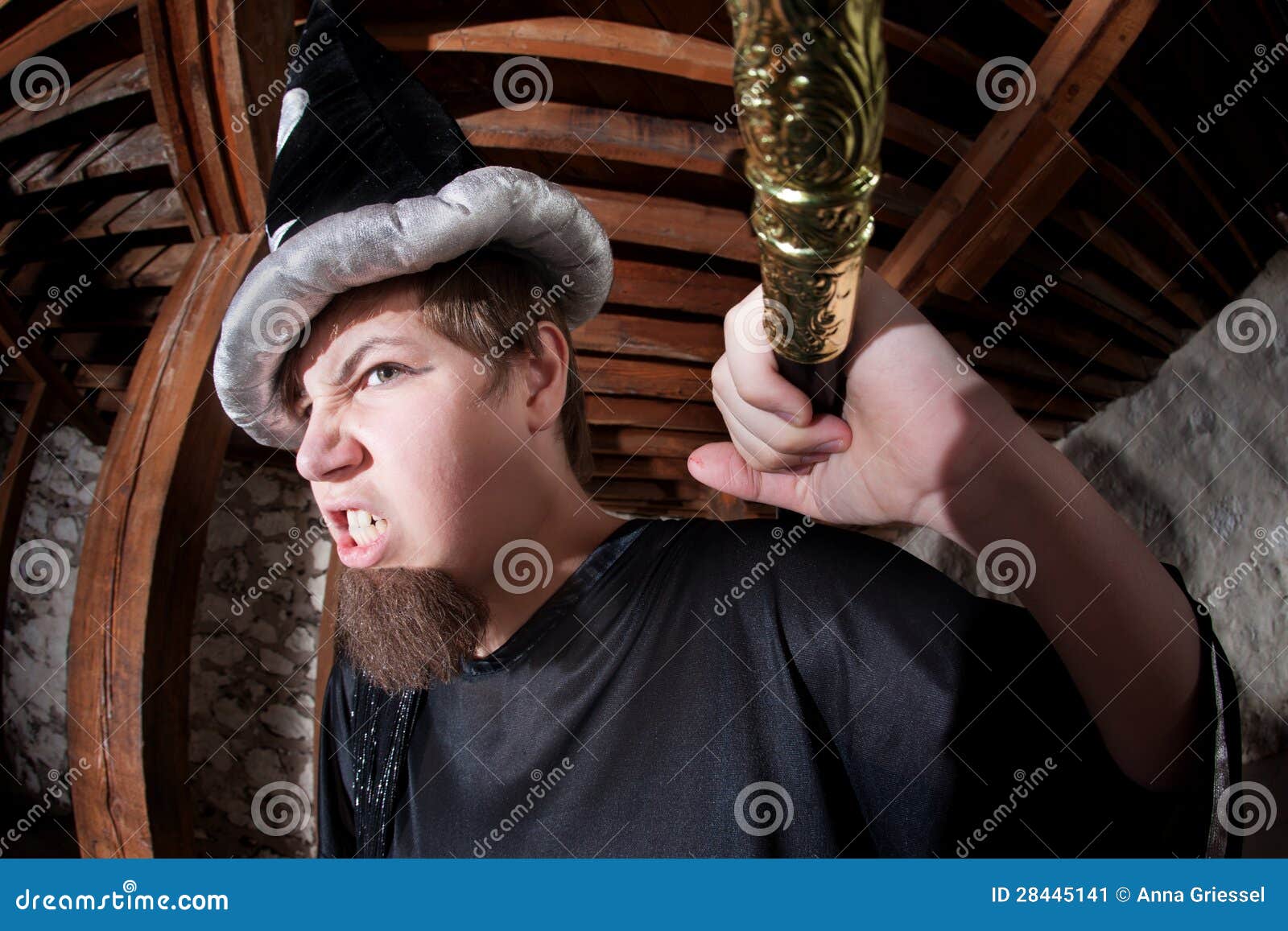 Wizard Holding Staff Over Shoulder Stock Image - Image of outraged ...