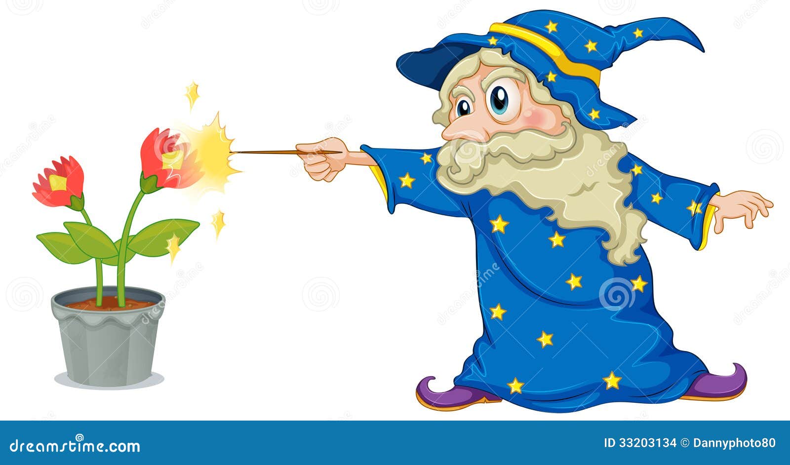 A Wizard Holding a Wand Pointing at the Flowers Stock Vector ...
