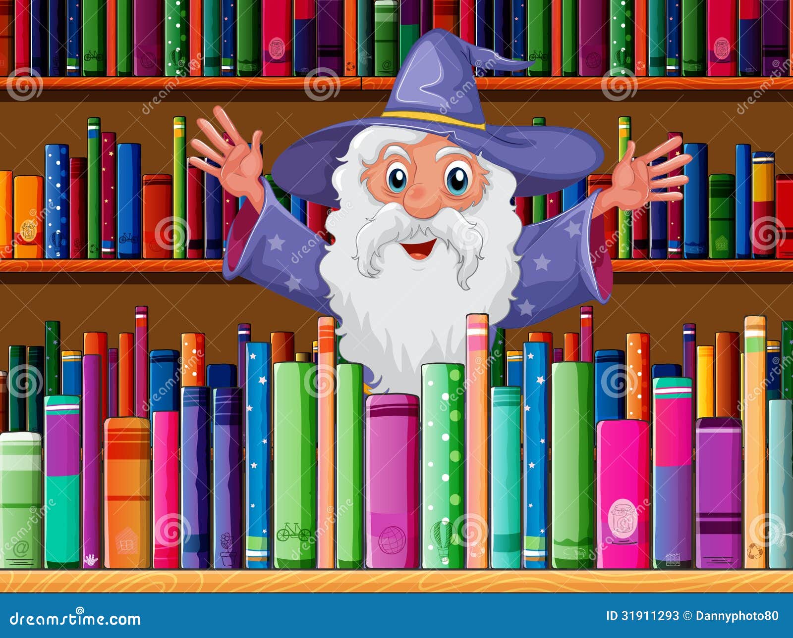 A Wizard Inside the Library Stock Vector - Illustration of magic ...