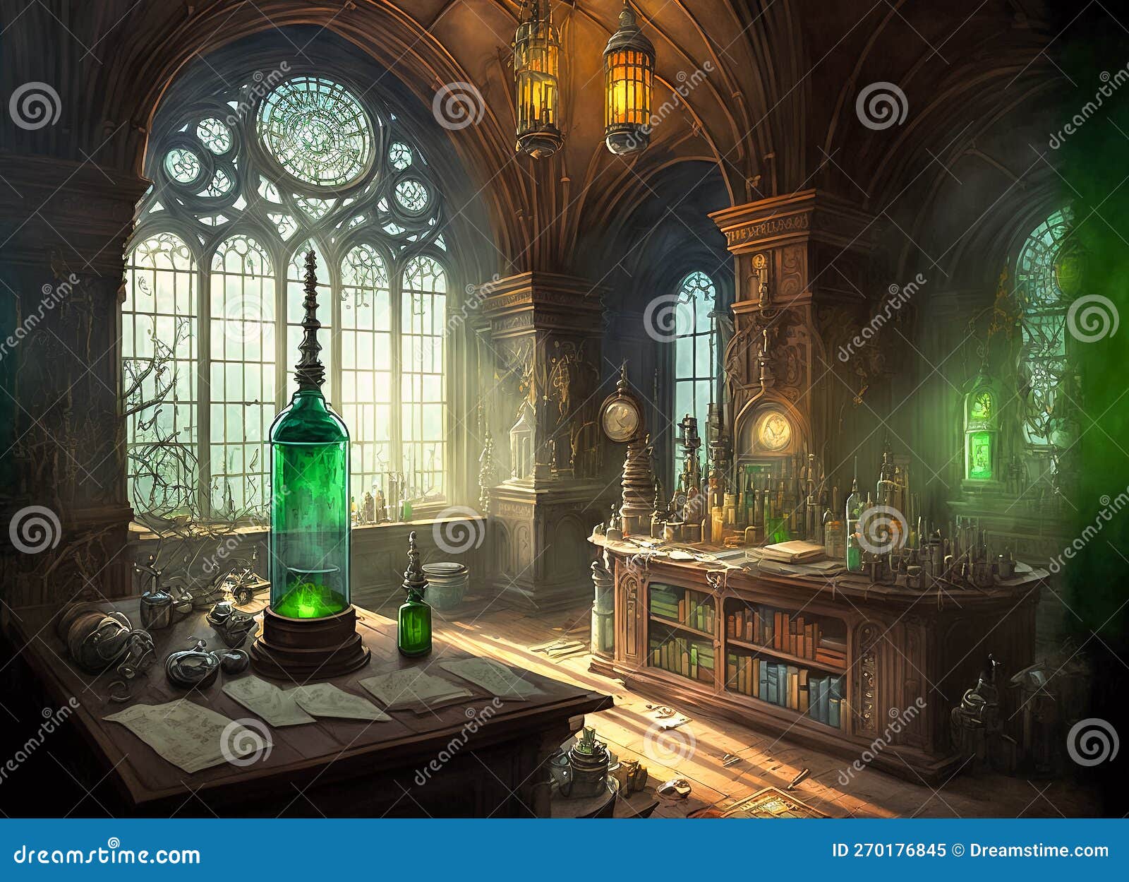 Wizard Laboratory, Interior of Vintage Palace with Stained-glass ...