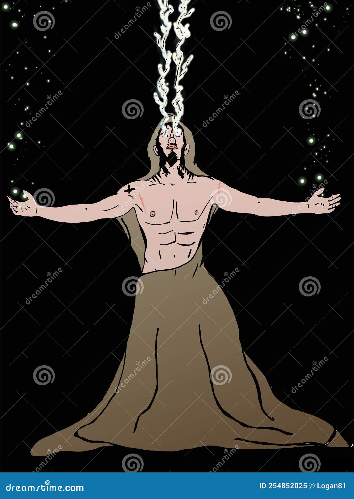 Wizard with Lightening from Eyes Stock Illustration - Illustration of ...