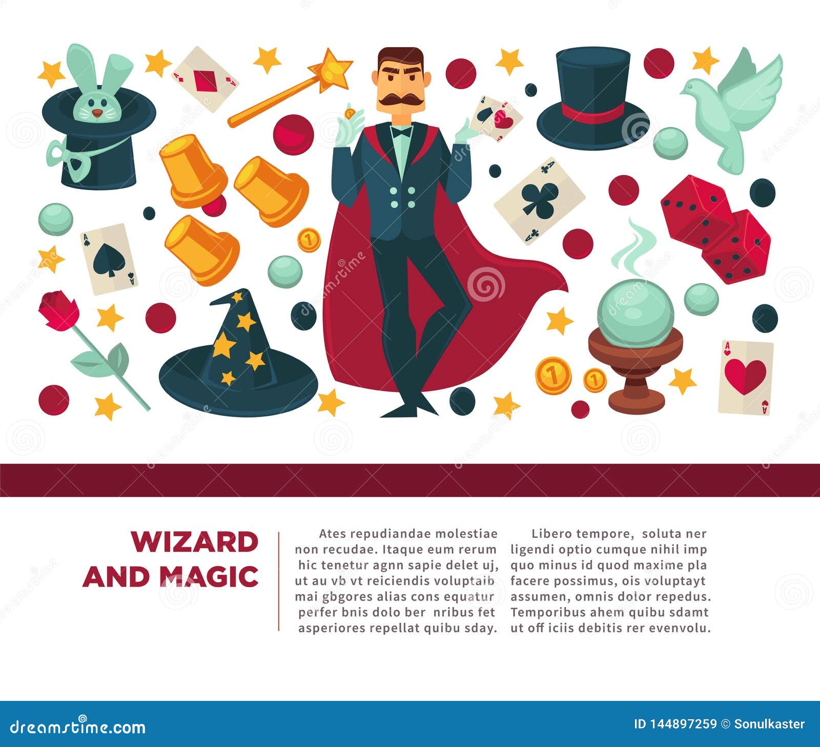 Wizard and Magic Man with Magical Attributes and Elements Stock Vector ...