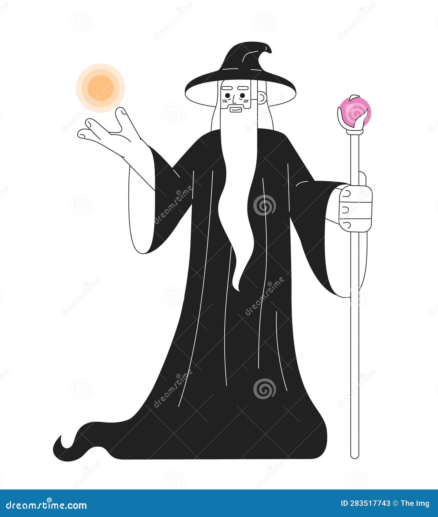 Wizard with Magic Powers Monochromatic Flat Vector Character Stock ...