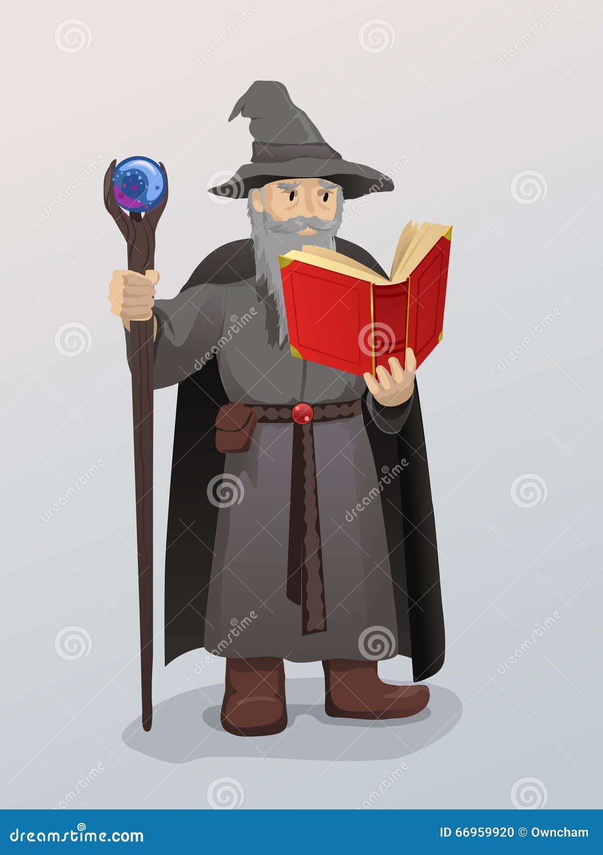 Wizard with Magic Wand and Book Stock Vector - Illustration of book ...