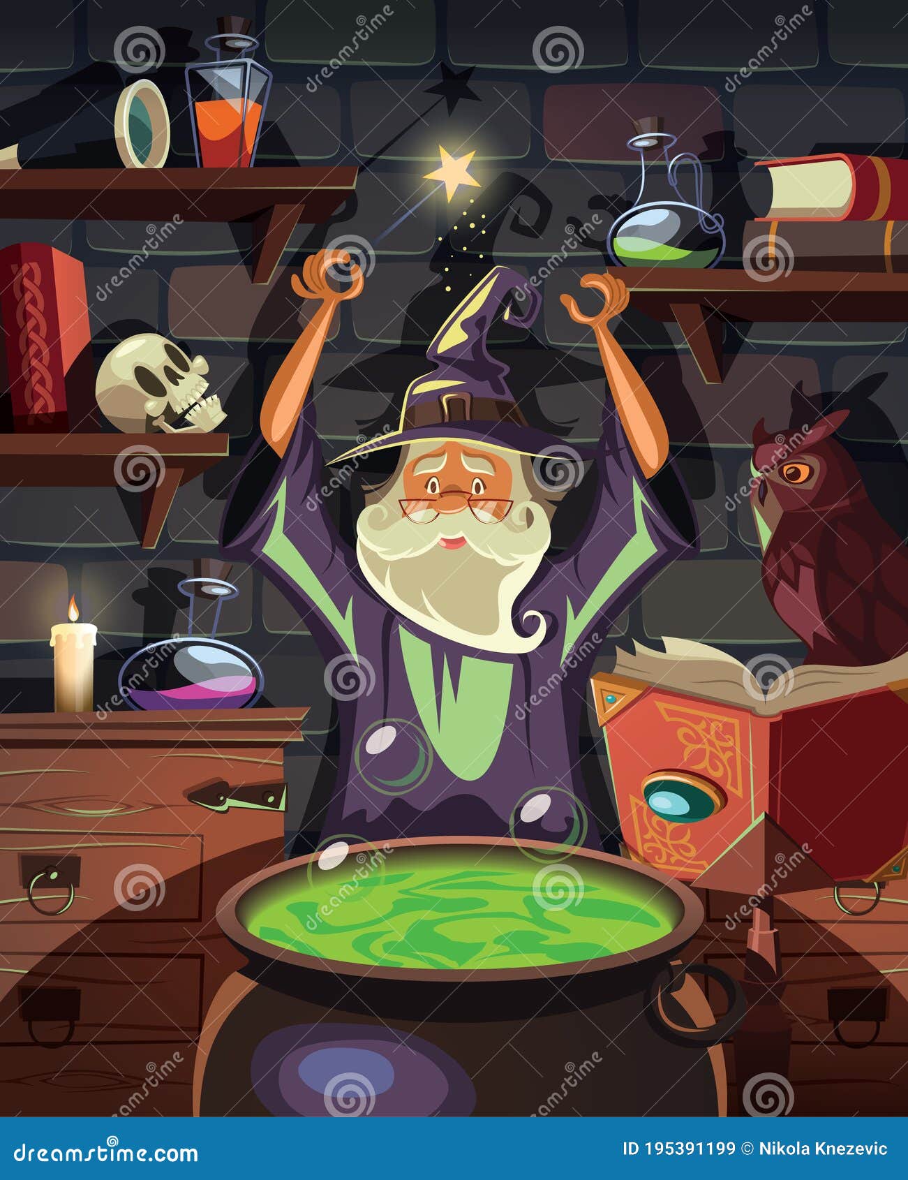 The Wizard Makes a Magic Potion in His Laboratory Stock Vector ...