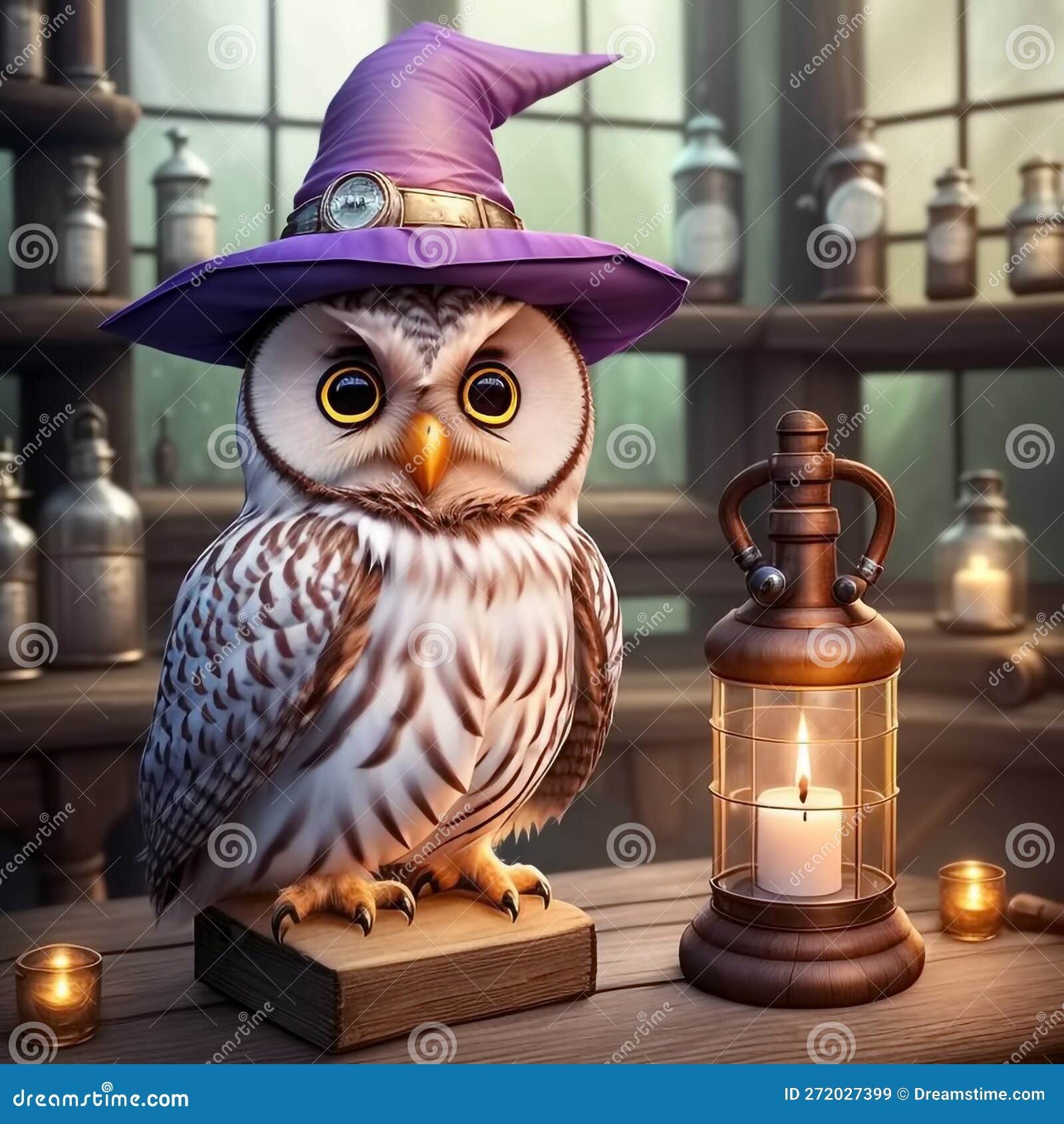 Wizard Owl in Alchemist Laboratory. Generative AI Stock Illustration ...