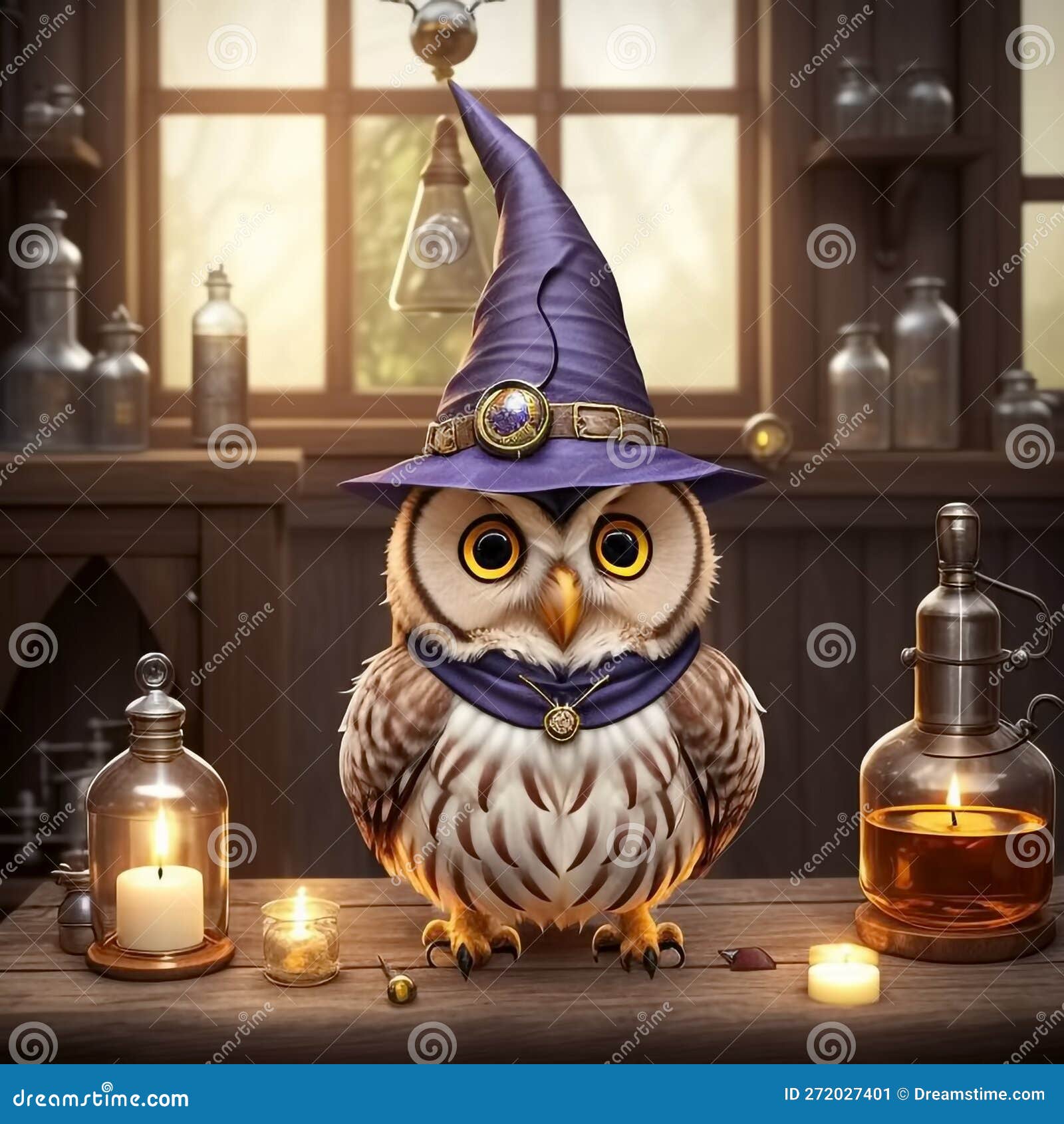 Wizard Owl in Alchemist Laboratory. Generative AI Stock Illustration ...