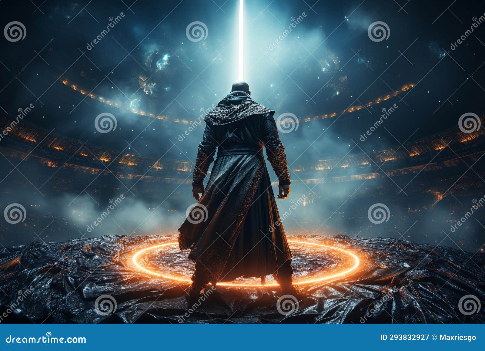 Wizard Performs a Spell Over a Sacred Circle Stock Illustration ...
