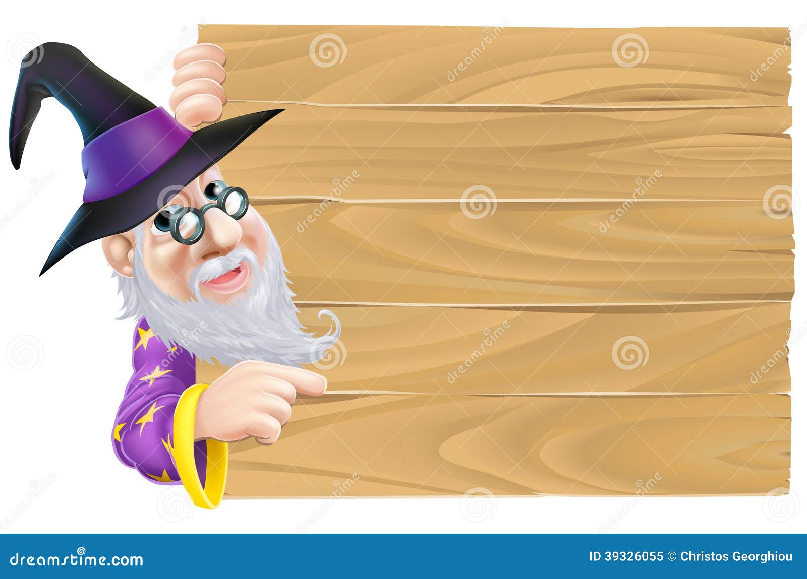 Wizard Pointing at Wood Sign Stock Vector - Illustration of blank ...