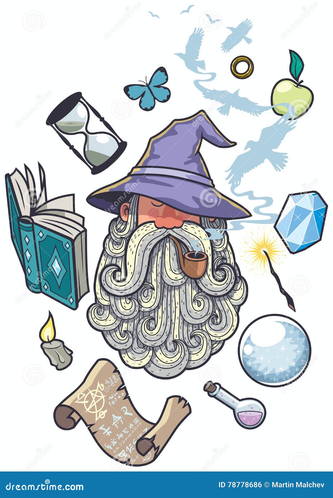 Portrait Wizard Magic Character Fairy Tale Illustration Cartoon Contour ...