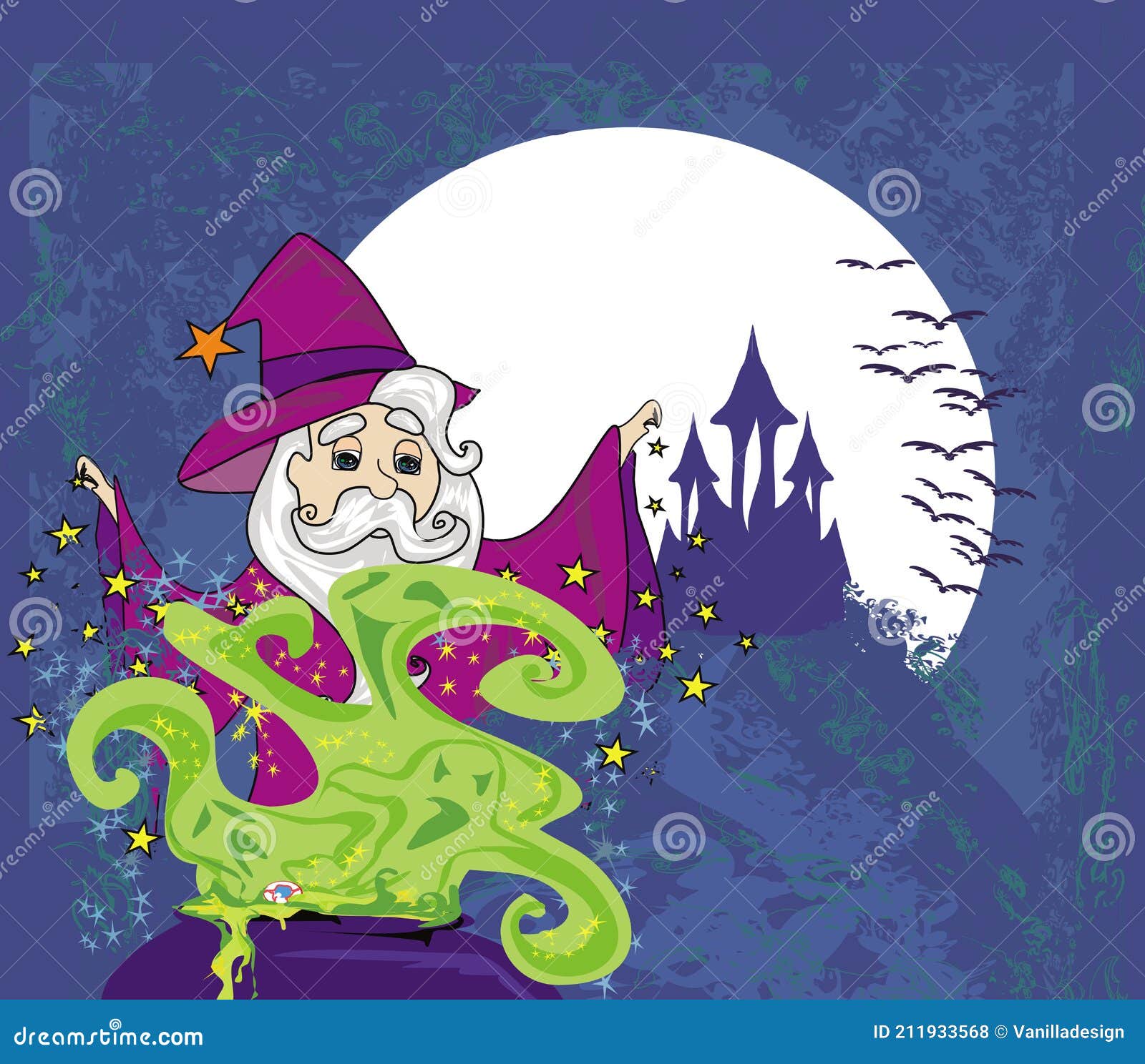 Wizard Preparing Potion - Grunge Card Vector Illustration ...