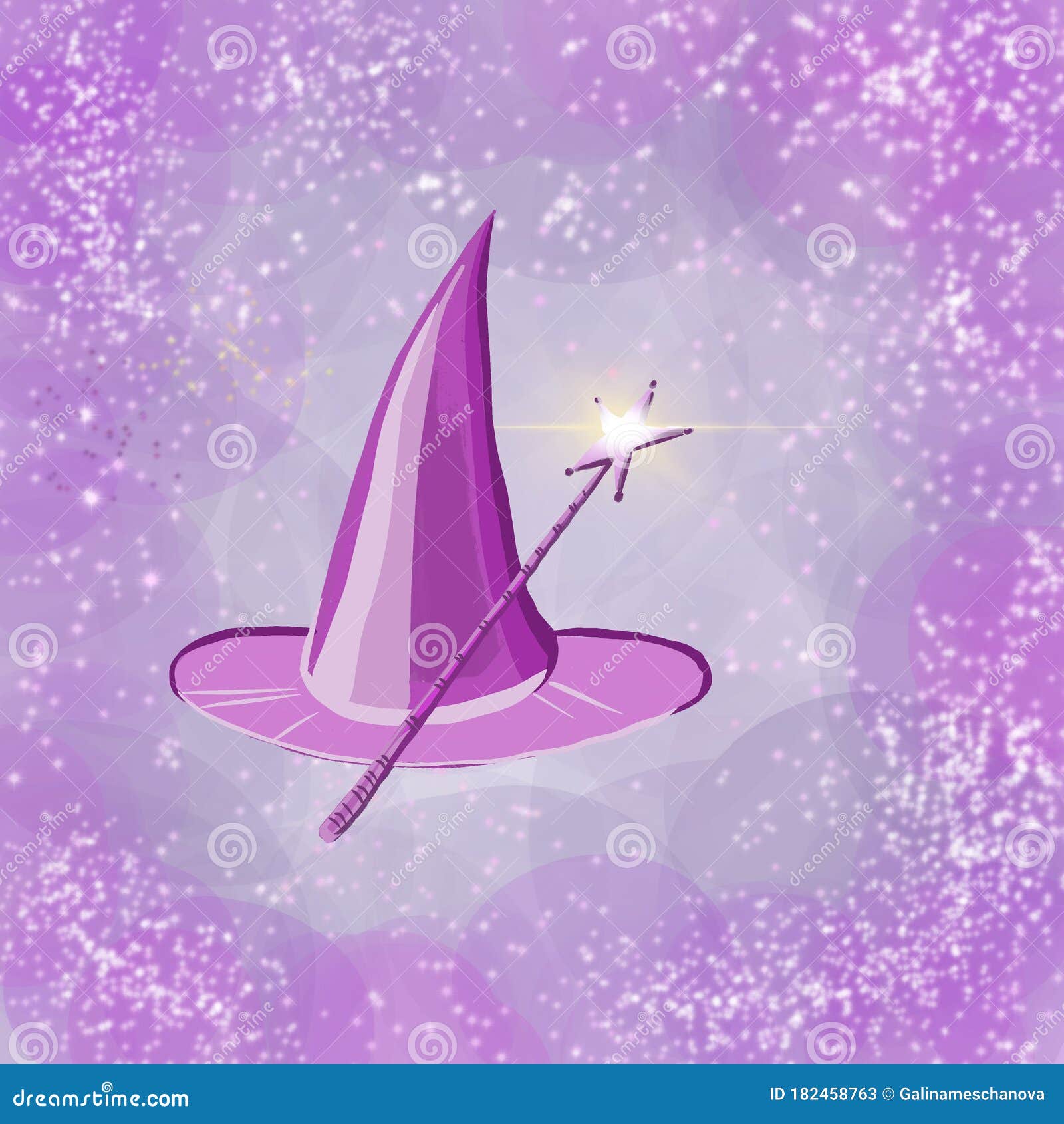 Wizard Purple Hat and Magic Wand Stock Illustration - Illustration of ...