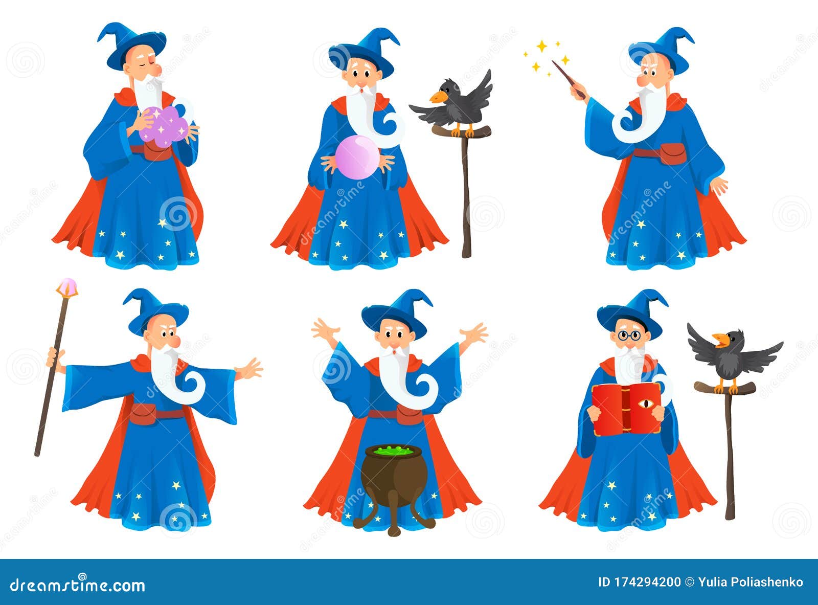 Wizard in Robe Spelling Vector Cartoon Characters. Stock Vector ...