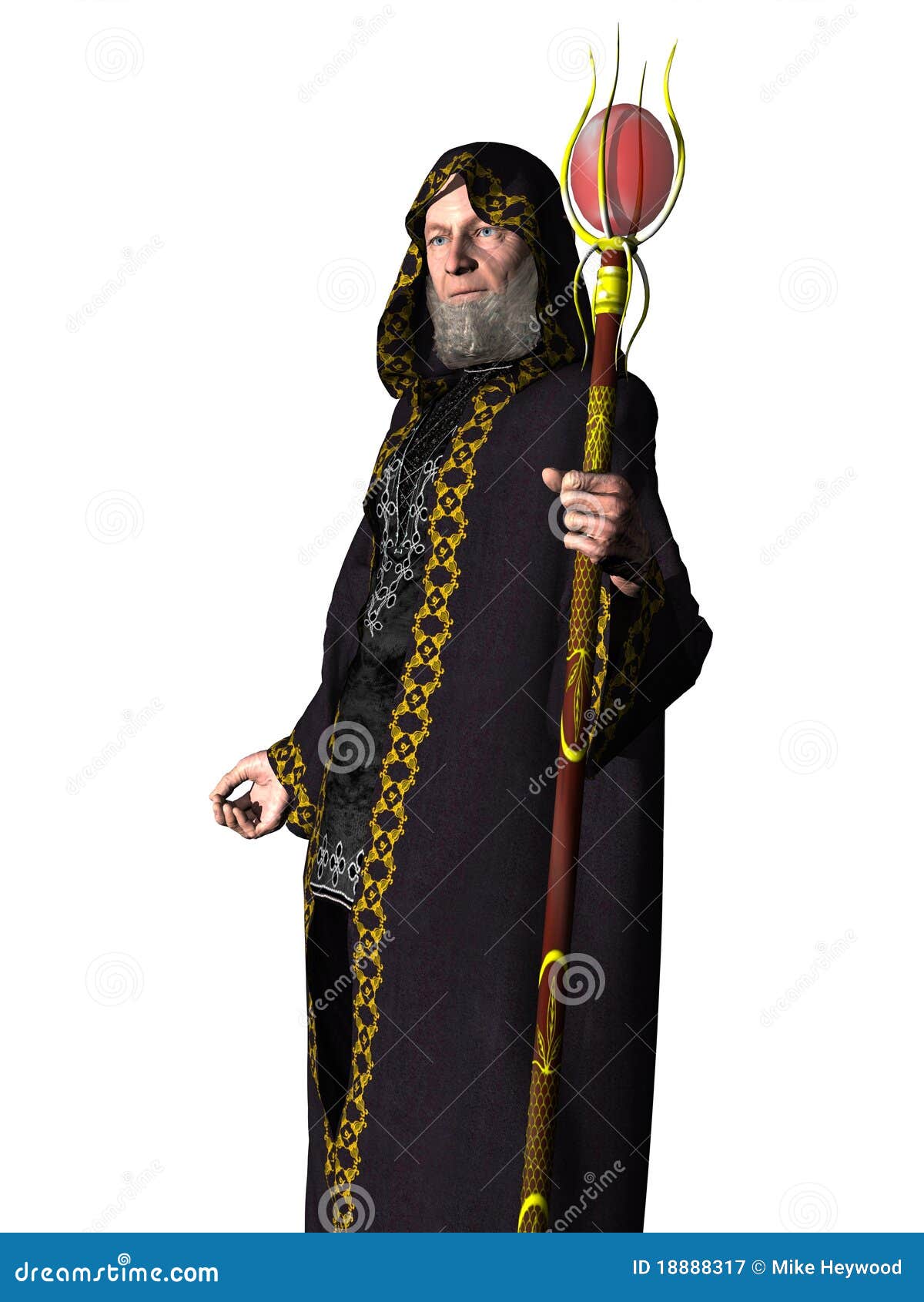 Wizard in robes with staff stock illustration. Illustration of magical ...