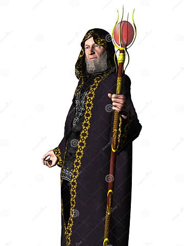 Wizard in robes with staff stock illustration. Illustration of magical ...