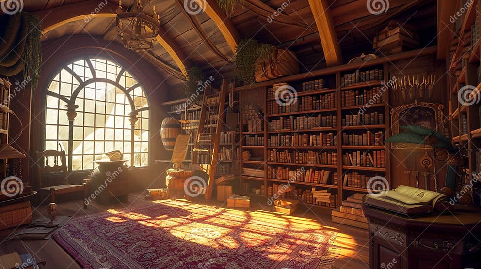The Wizard Room with Library. Generative Ai Stock Illustration ...
