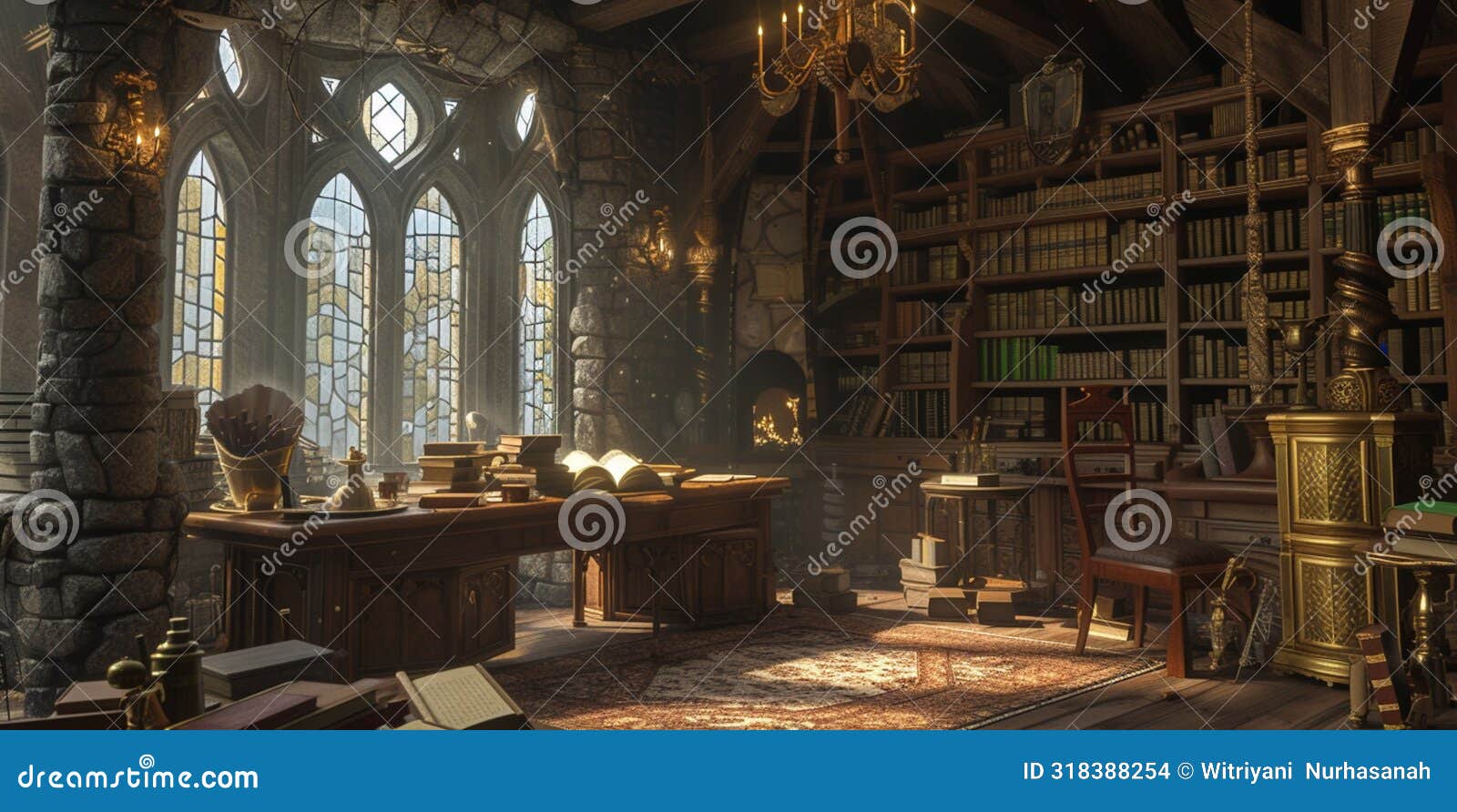 The Wizard Room with Library. Generative Ai Stock Illustration ...