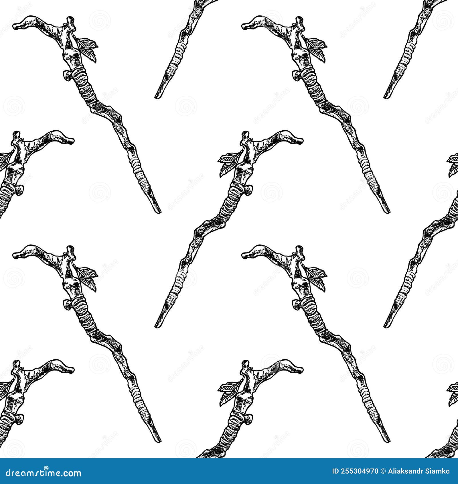 Wizard S Staff Hand Drawn Sketch. Seamless Pattern Stock Vector ...