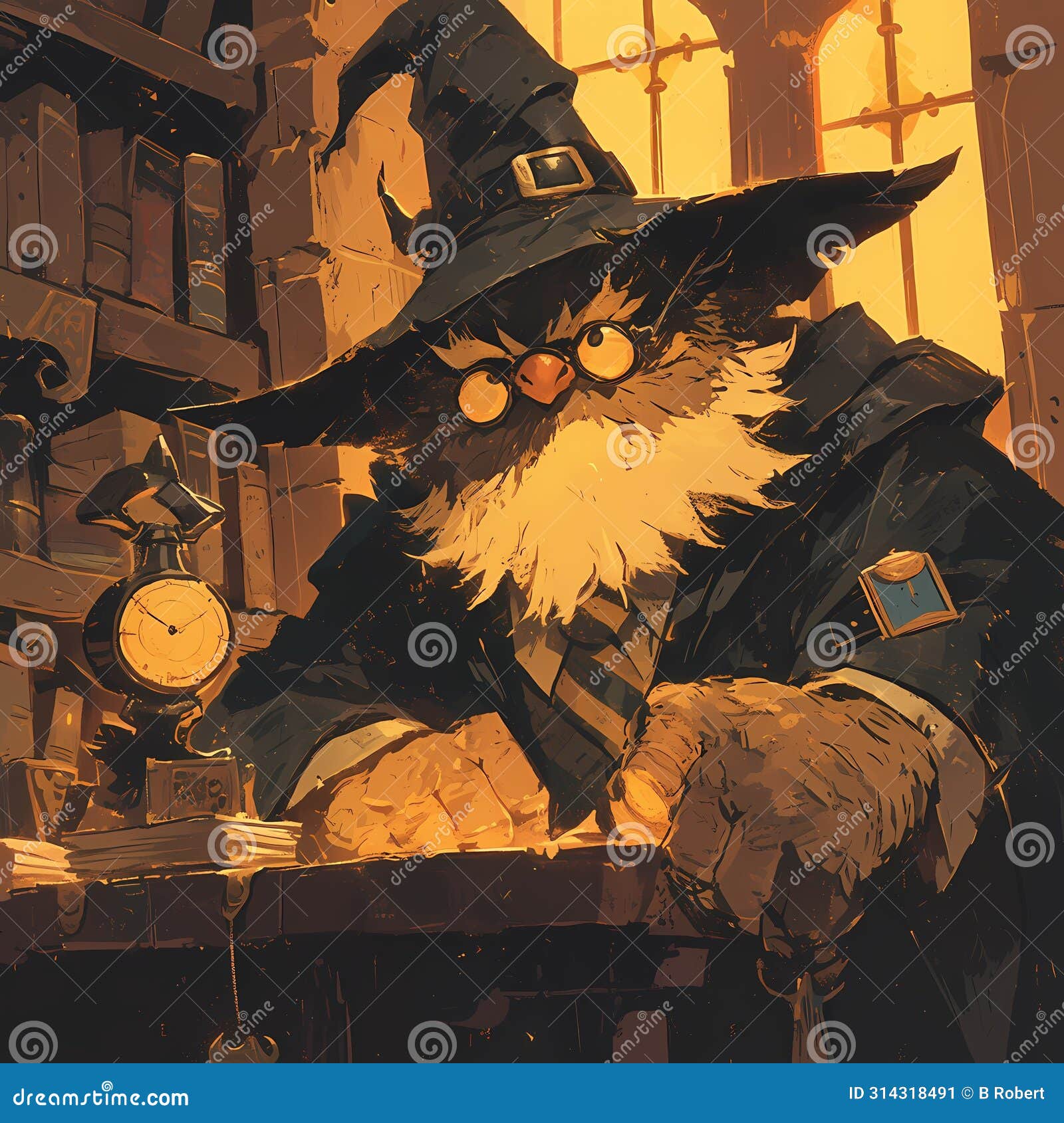 A Wizard S Study in Charm and Mystery Stock Illustration - Illustration ...