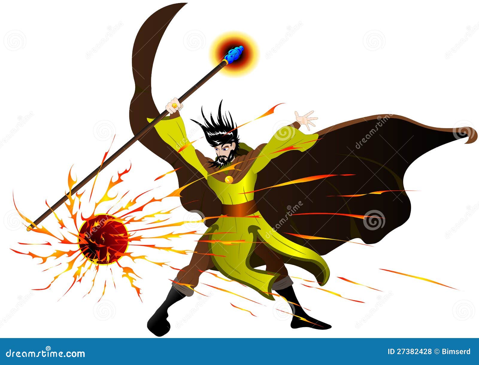 Wizard with Staff and Fireball Stock Vector - Illustration of stick ...