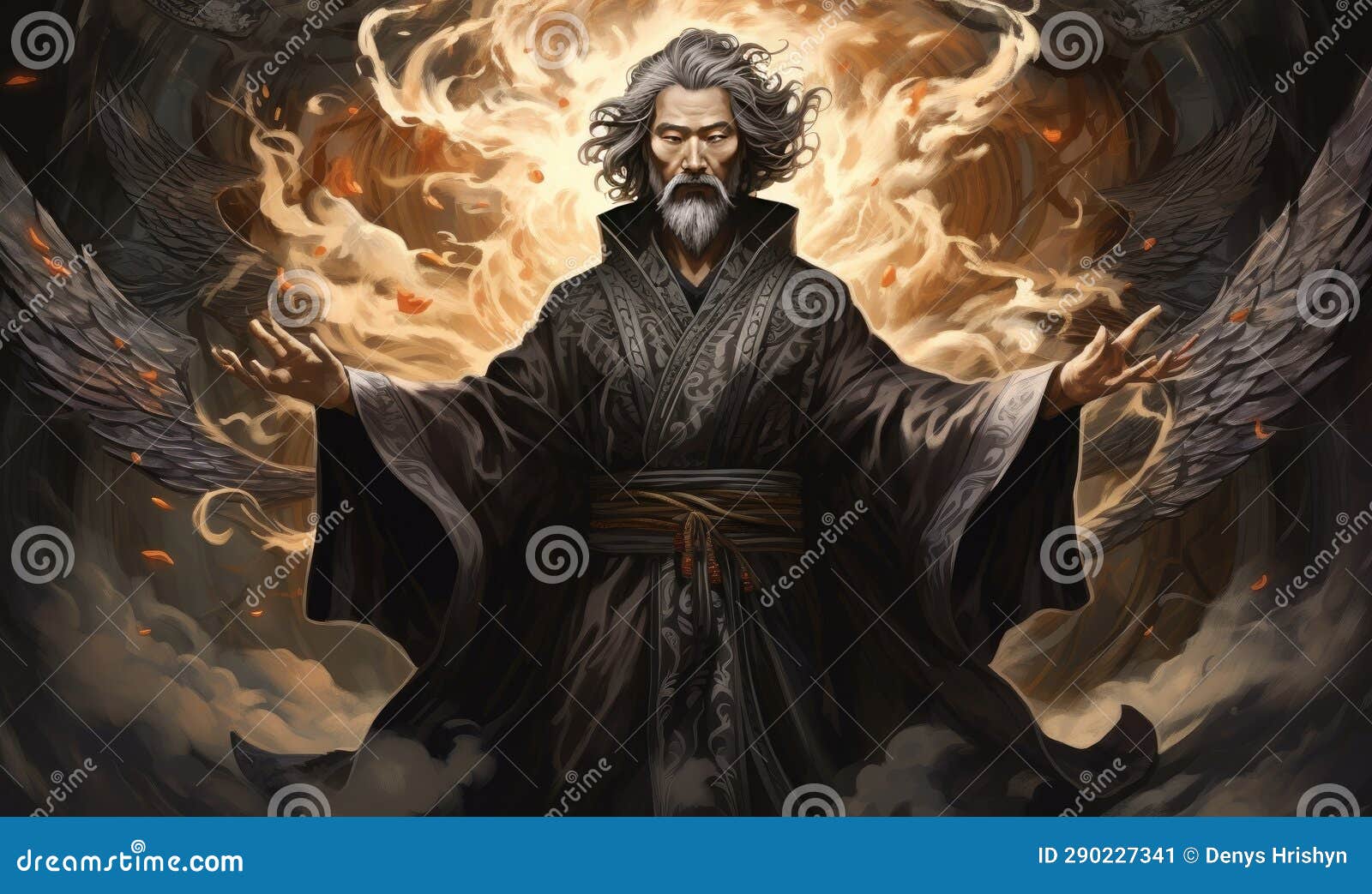 Photo of a Powerful Wizard Casting Spells in the Mystical Clouds Stock ...