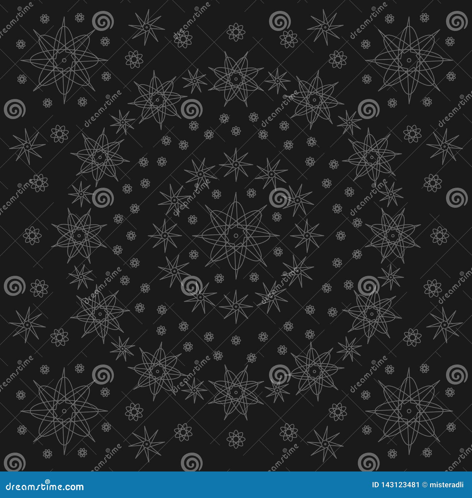 Wizard Star And Element Pattern With Black Background Cartoon Vector ...