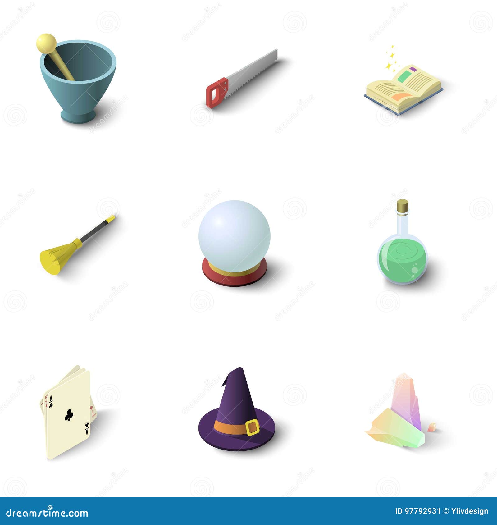 Wizard Stuff Icons Set, Isometric Style Stock Vector - Illustration of ...